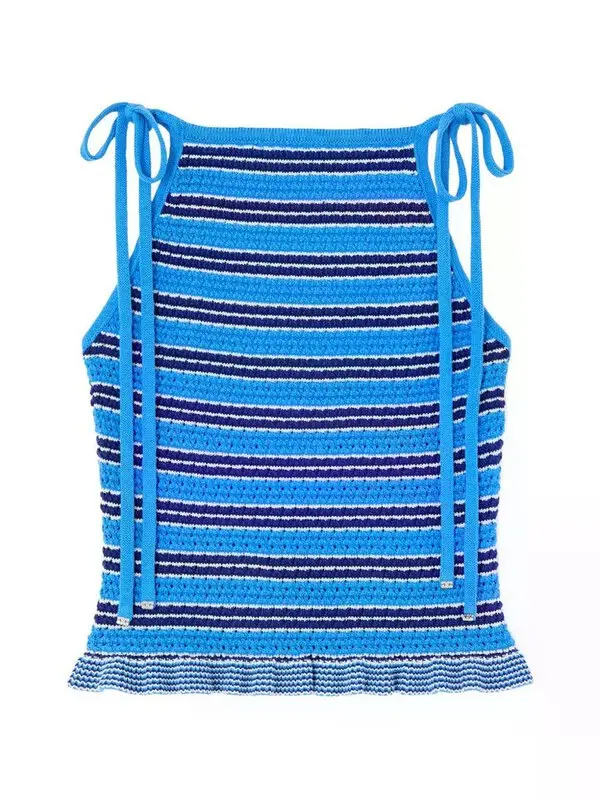 GANNI Striped Pointelle Knit Top