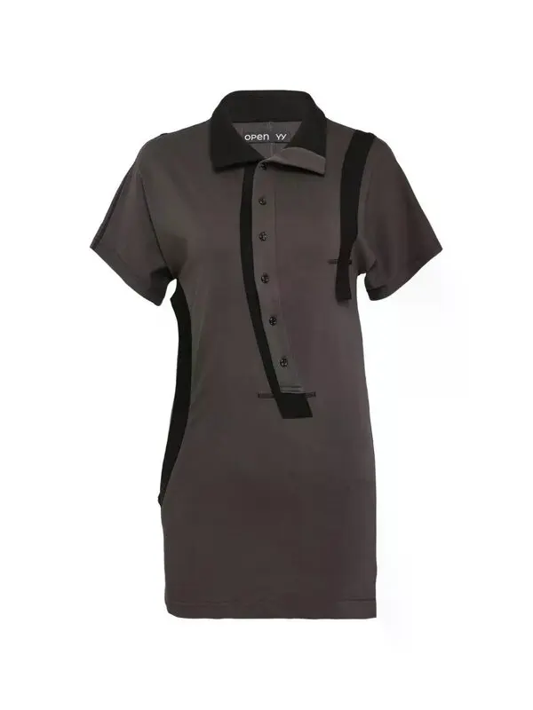 OPEN YY Curved Button-panel Polo Top - Grey