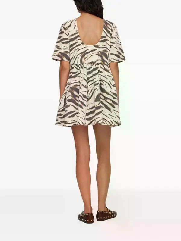 GANNI Zebra-print Denim Mini Dress - Neutrals