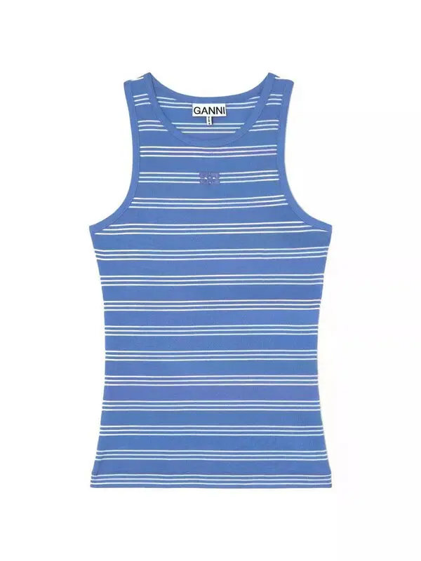 GANNI Striped Logo-embroidered Tank Top