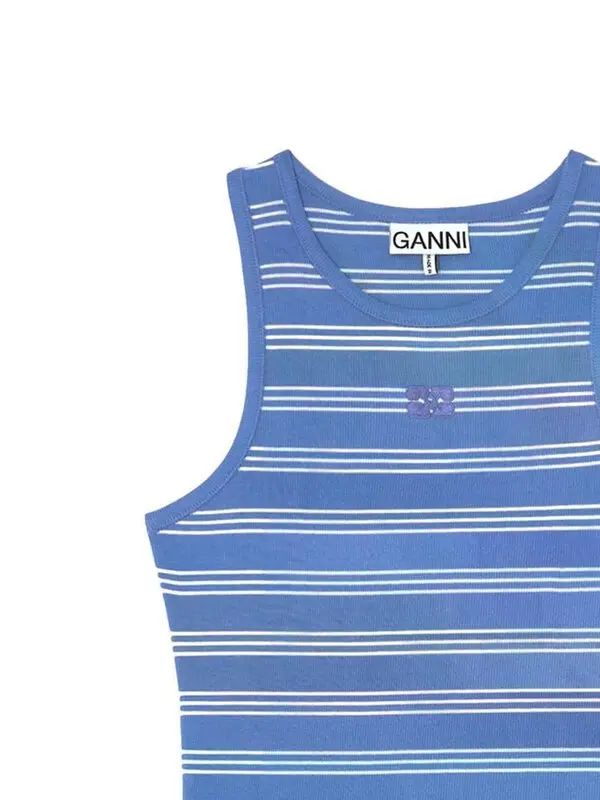 GANNI Striped Logo-embroidered Tank Top