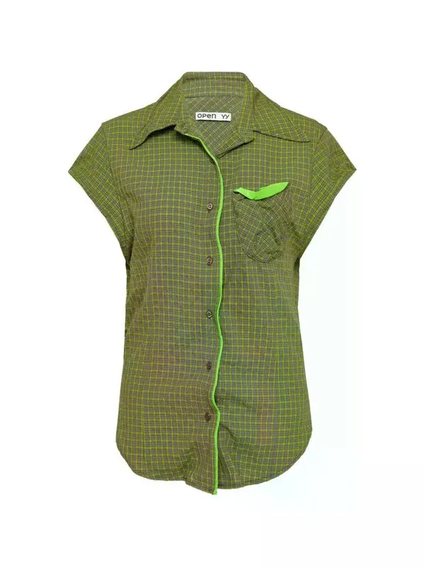 OPEN YY Check-print Cap-sleeve Shirt