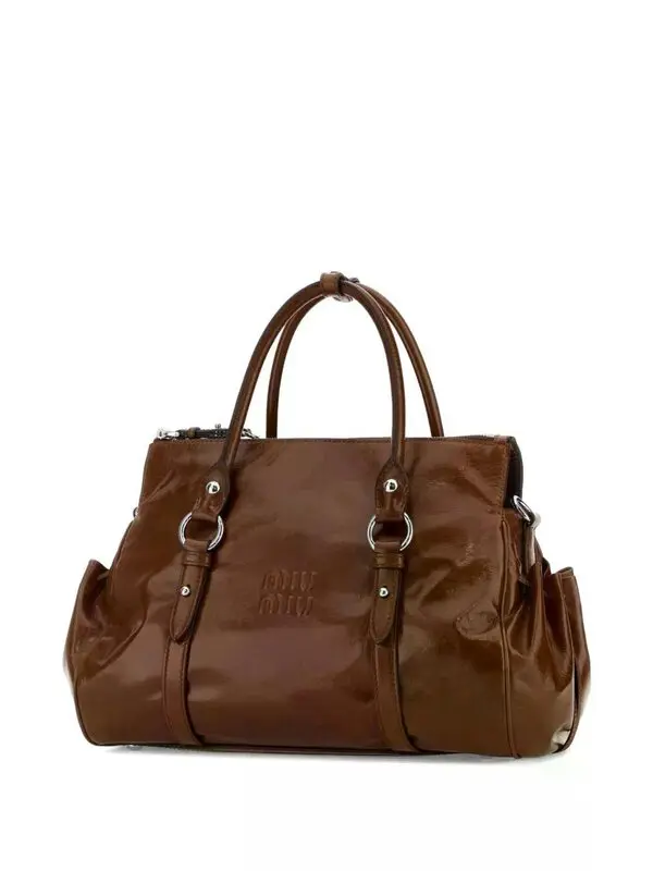 Miu Miu Logo-embossed Leather Tote - Brown