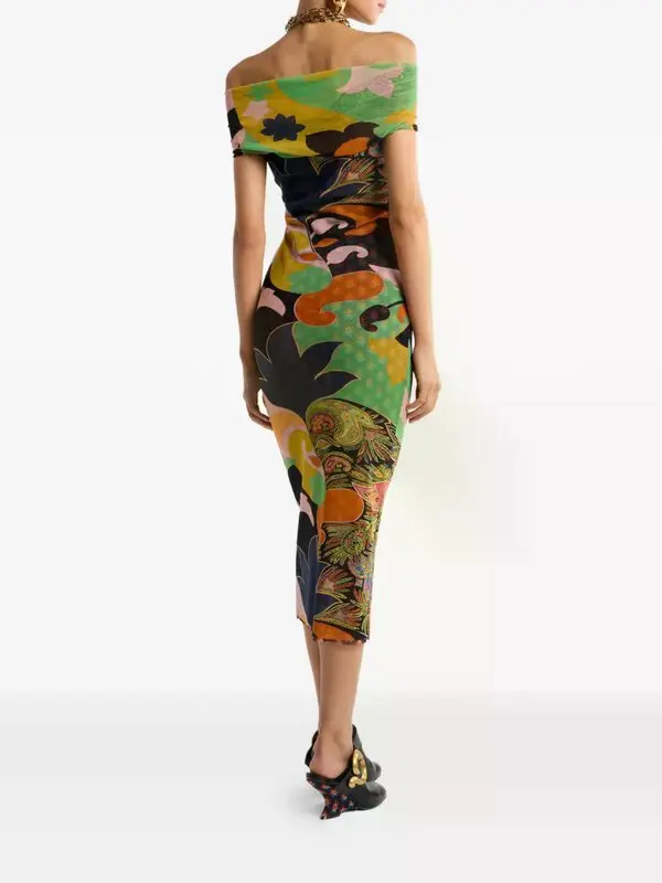 Etro Printed Sweetheart Neck Midi Dress