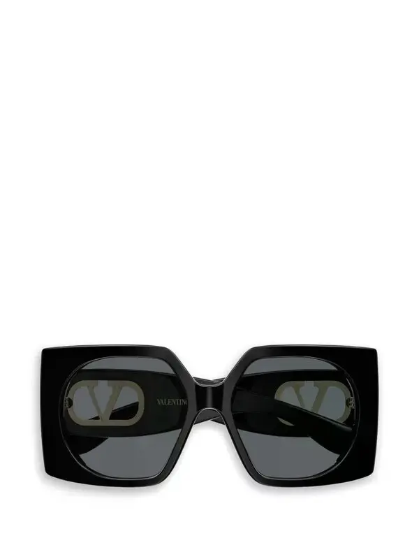Valentino Garavani V-logo Geometric-frame Sunglasses - Black