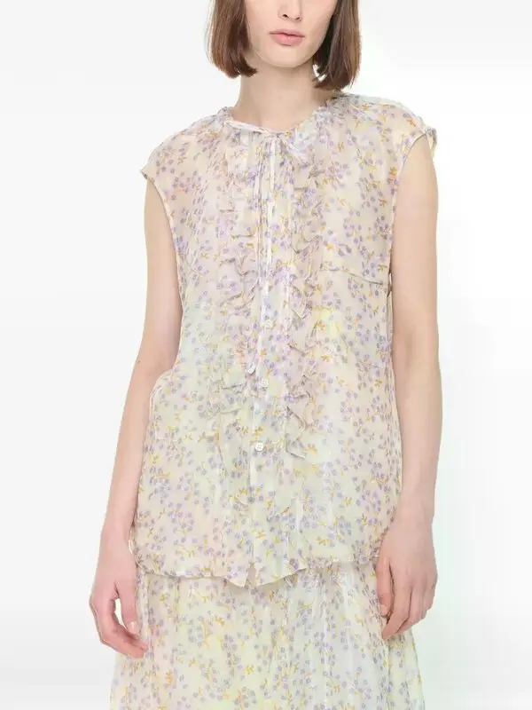 Plan C Floral-print Ruffled Blouse