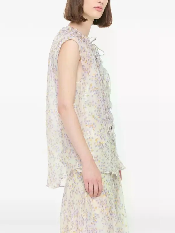 Plan C Floral-print Ruffled Blouse