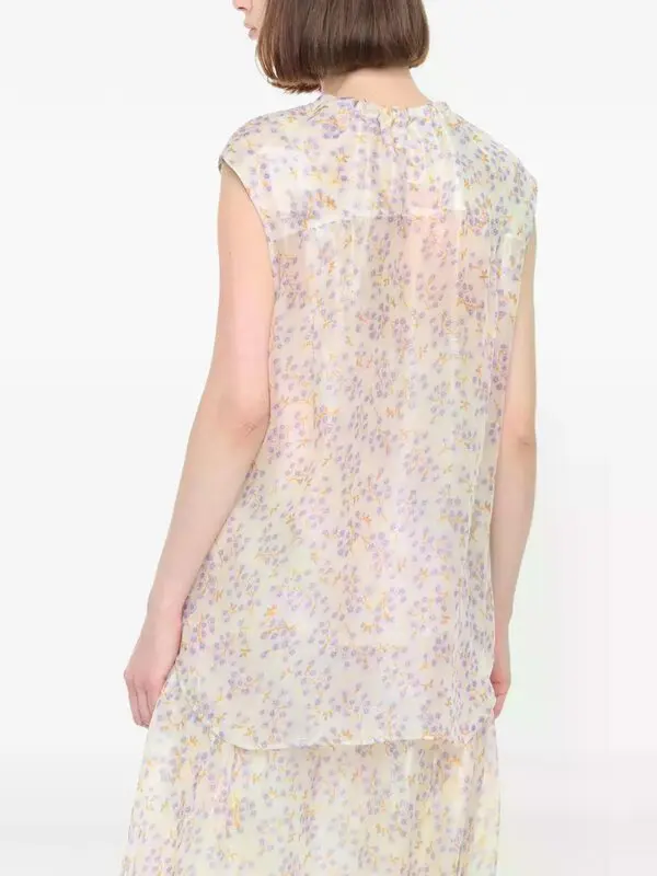 Plan C Floral-print Ruffled Blouse