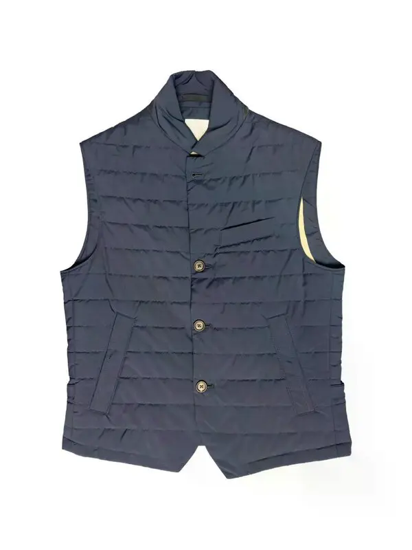 Eleventy Quilted Button-front Vest - Blue