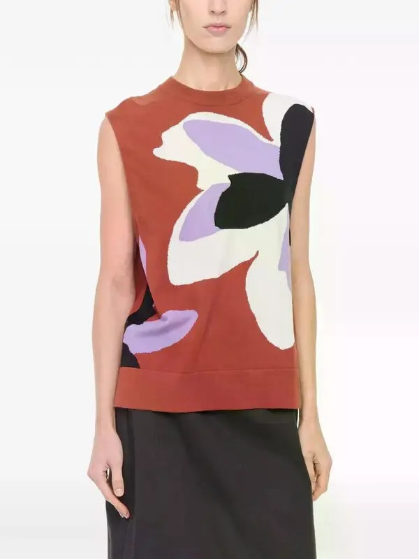 Plan C Flower Intarsia Knit Vest