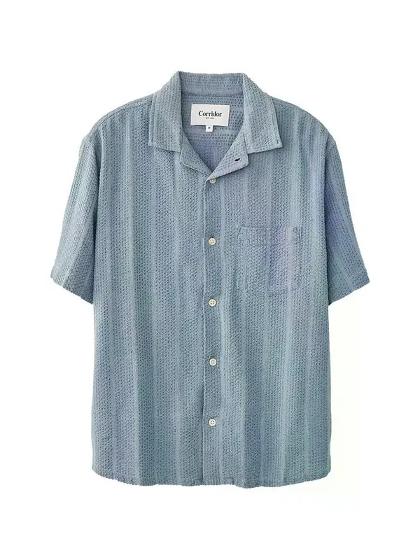 CORRIDOR Striped Seersucker Shirt - Blue