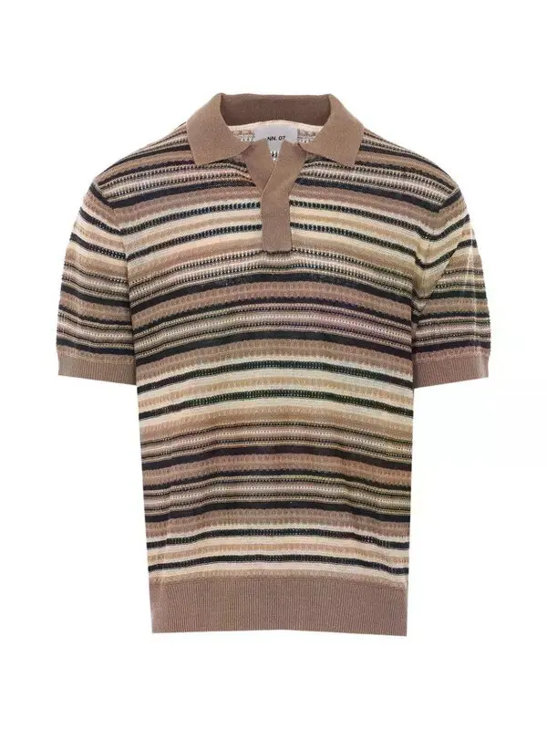 Nn07 Noam Striped Polo Shirt - Brown