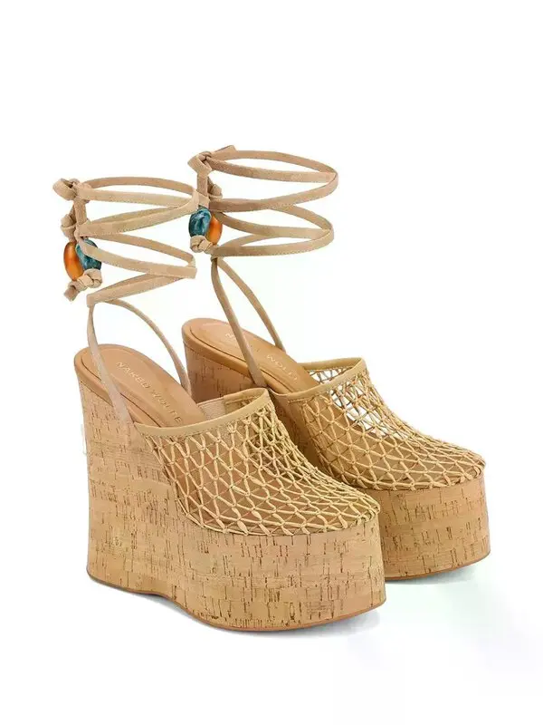 NAKED WOLFE Iris Mesh-panelled Cork Sandals