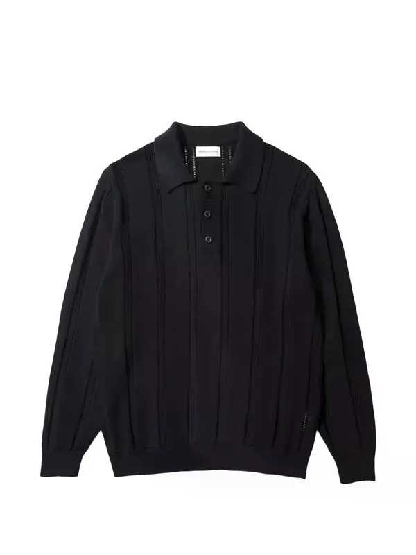 DEAN EDMONDS Ribbed-knit Long-sleeve Polo Shirt