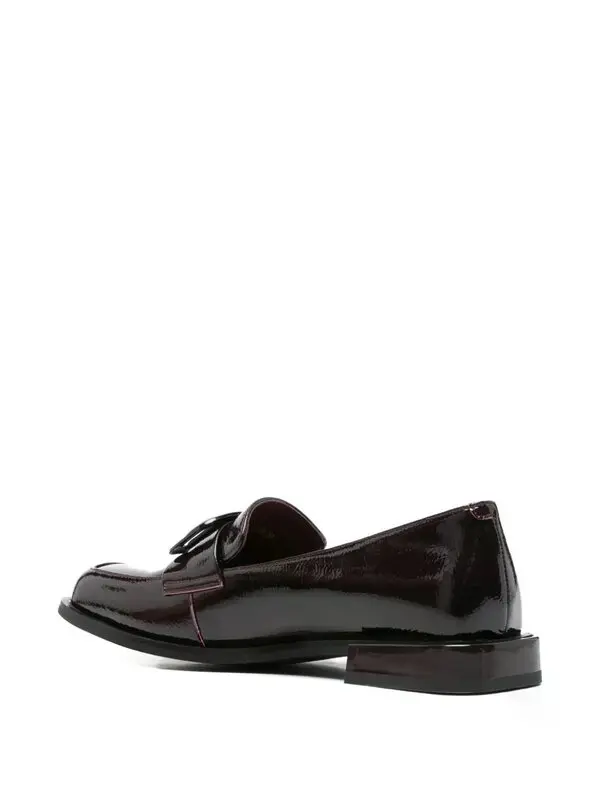LINDA BAUMANN Patent Finish Buckle Detail Loafers - Red