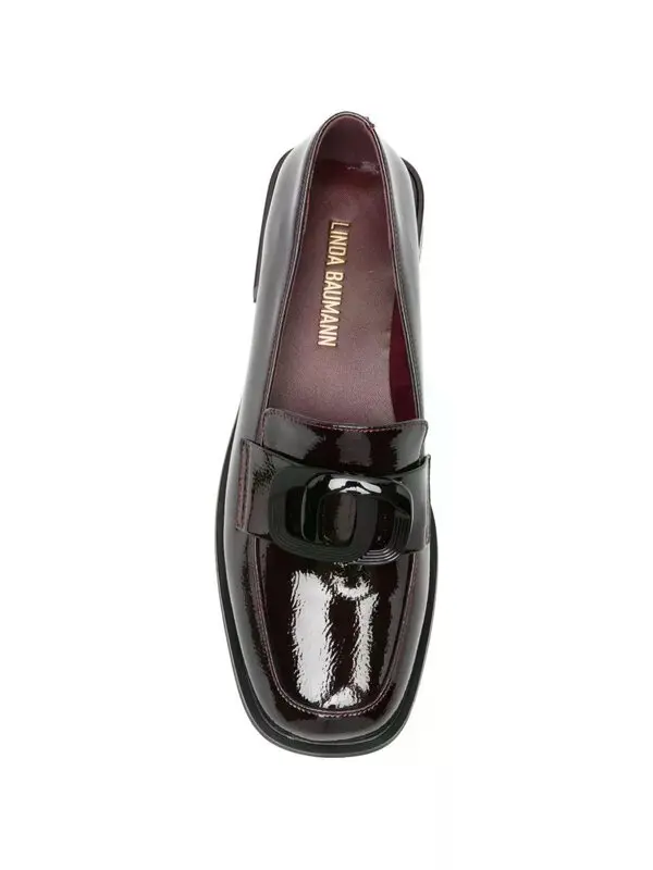 LINDA BAUMANN Patent Finish Buckle Detail Loafers - Red