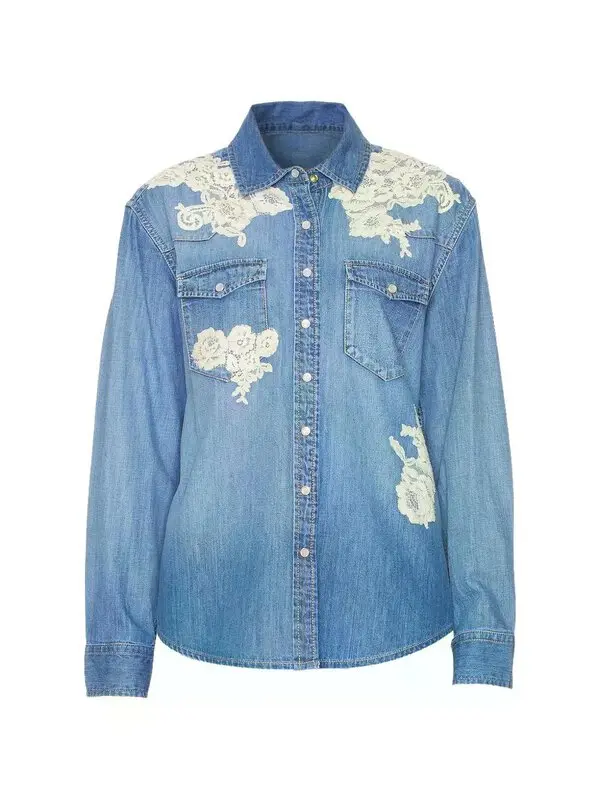 LoveShackFancy Lace-appliqué Denim Shirt