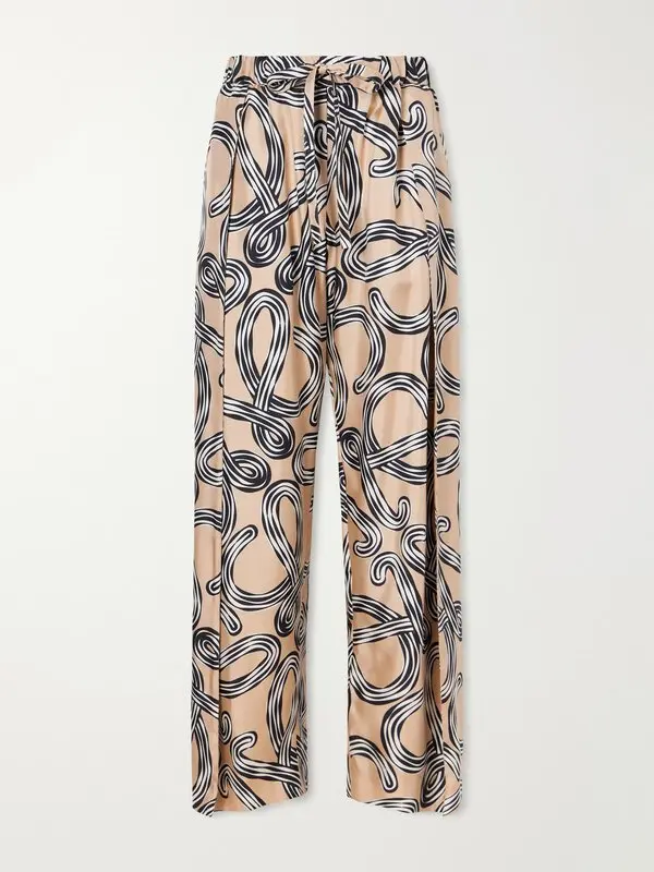 Loewe Printed Mid-rise Straight-leg Silk Pants - Neutrals