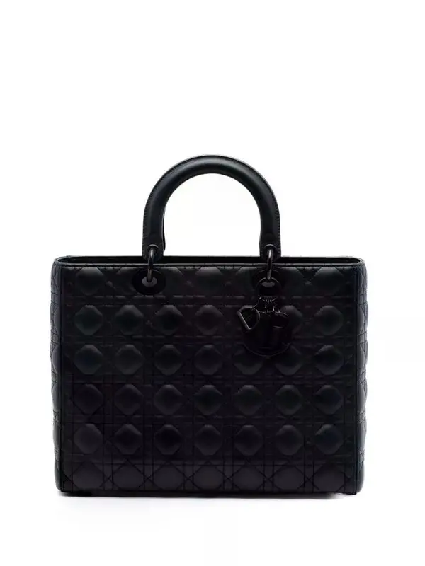 Dior 2020 Large Ultra Matte Calfskin Cannage Lady Satchel - Black