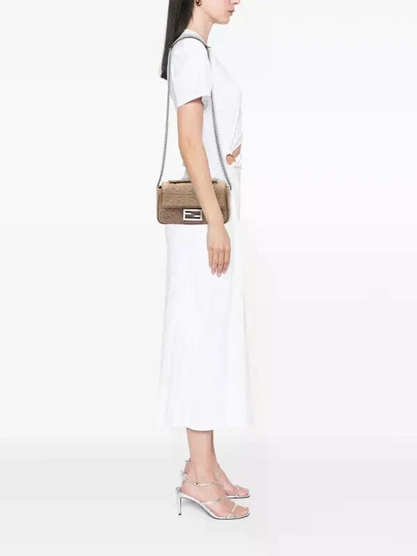Fendi Zucca Embossed Technical Fabric Chain Baguette - Neutrals