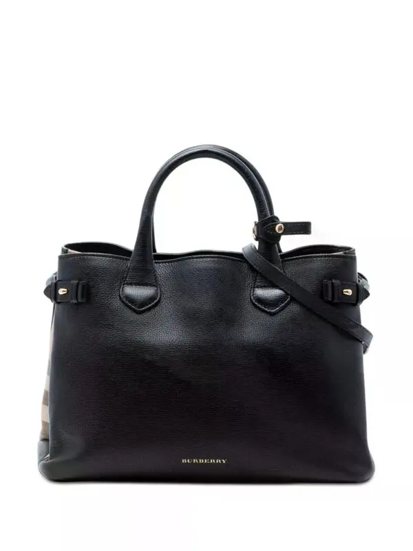 Burberry Leather And House Check Banner Satchel - Black