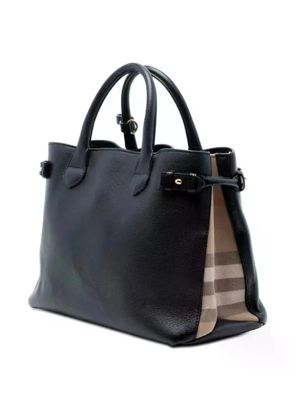 Burberry Leather And House Check Banner Satchel - Black