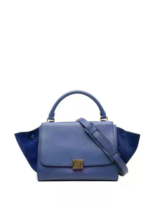 Celine 2014 Small Drummed Calfskin And Suede Trapeze Satchel - Blue
