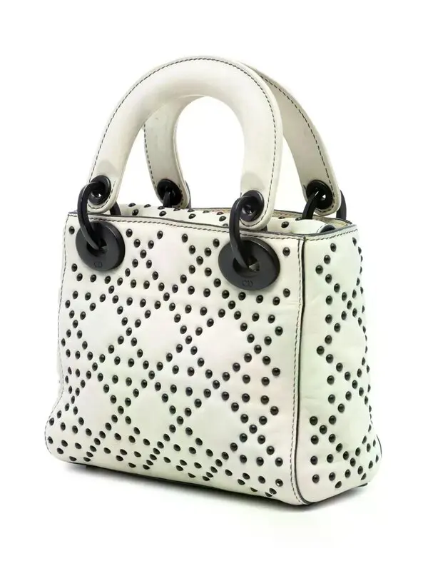 Dior 2018 Mini Lambskin Cannage Studded Lady Satchel - White