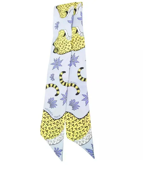 Hermès 1990-2010 Les Leopards Silk Twilly Scarf Scarves - Blue