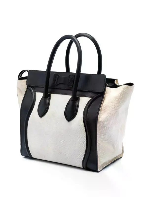 Celine 2011 Mini Bicolor Canvas And Leather Luggage Tote Handbag - Brown