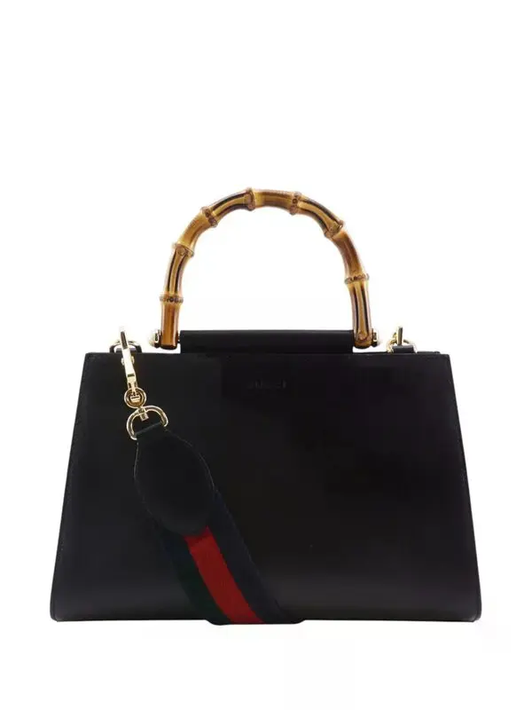 Gucci Leather Bamboo Nymphaea Web Satchel