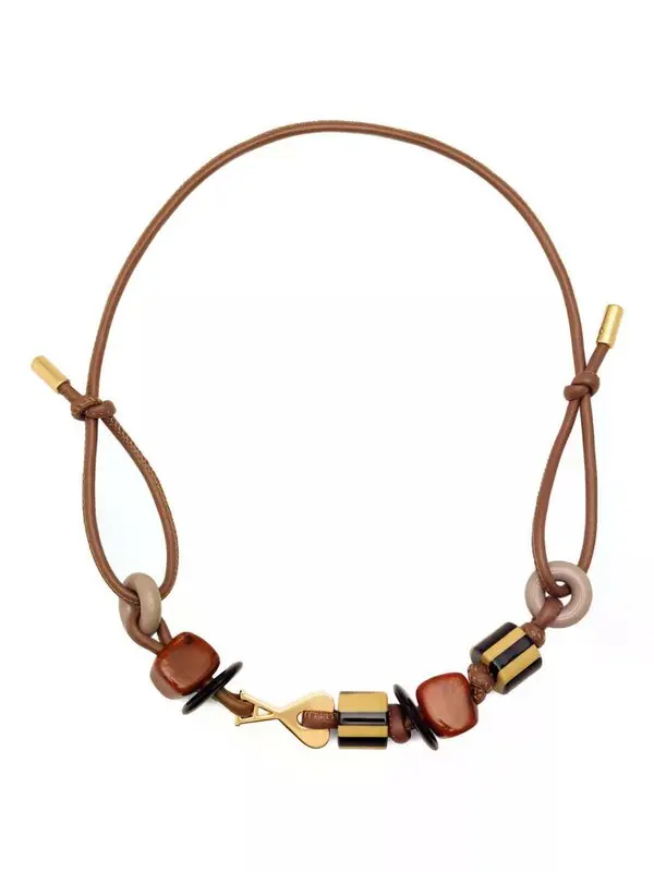 AMI Paris De Coeur Beaded Leather Necklace - Brown