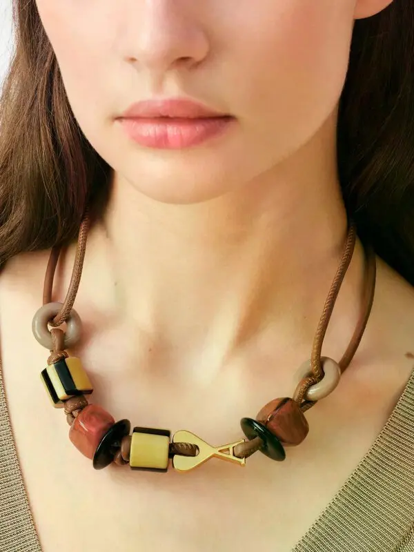 AMI Paris De Coeur Beaded Leather Necklace