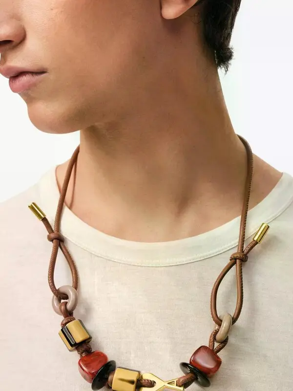 AMI Paris De Coeur Beaded Leather Necklace