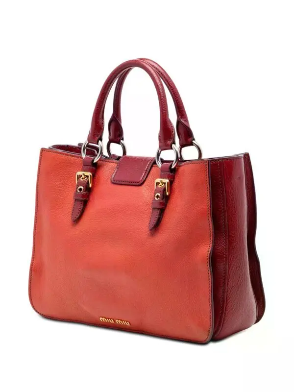 Miu Miu 2010-2025 Bicolor Goatskin Madras Satchel - Orange