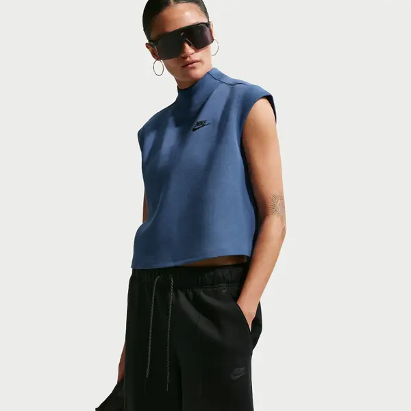 Nike Tech Fleece High Neck Short Sleeve Top - Blue