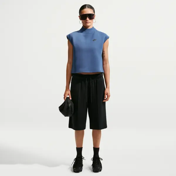 Nike Tech Fleece High Neck Short Sleeve Top - Blue