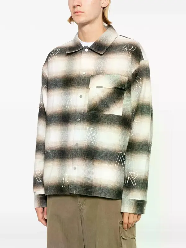 REPRESENT Initial-embroidered Plaid Shirt - Neutrals
