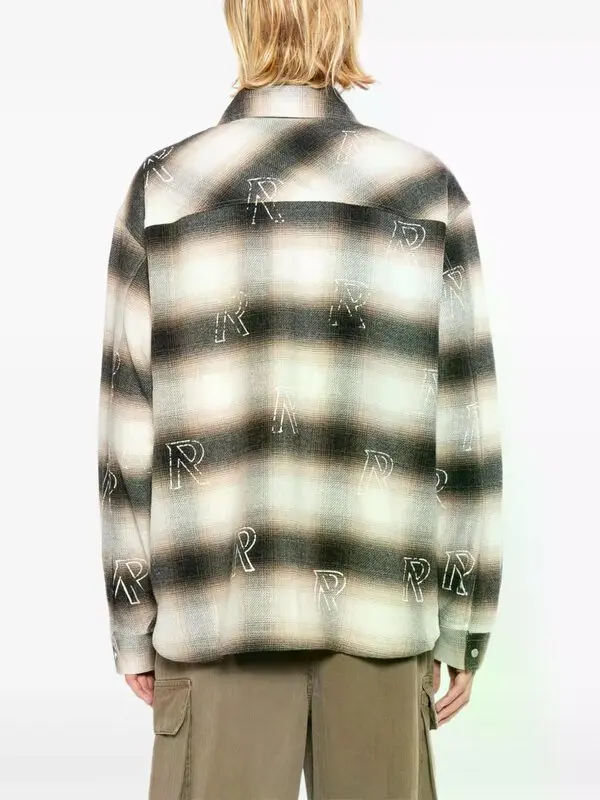 REPRESENT Initial-embroidered Plaid Shirt - Neutrals