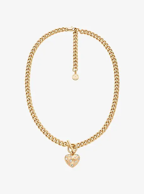 Michael Kors Pavé Heart Charm Necklace - Gold