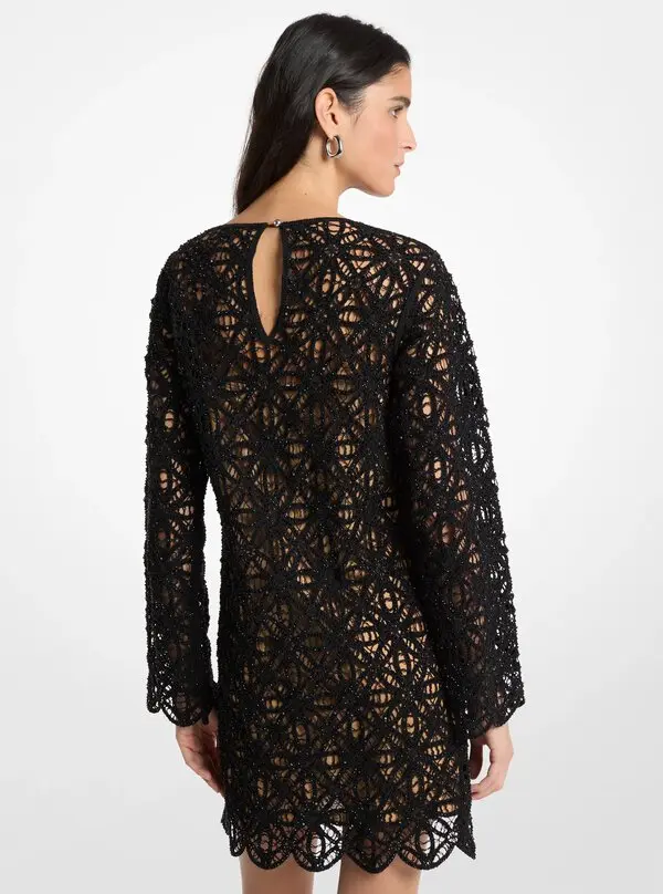 Michael Kors Beaded Floral Crochet Mini Dress
