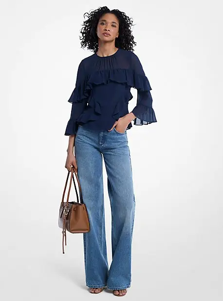 Michael Kors Ruffled Georgette Blouse - Blue
