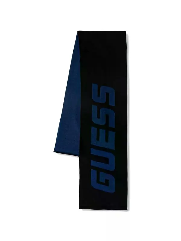 Guess Logo-intarsia Knitted Scarf - Black
