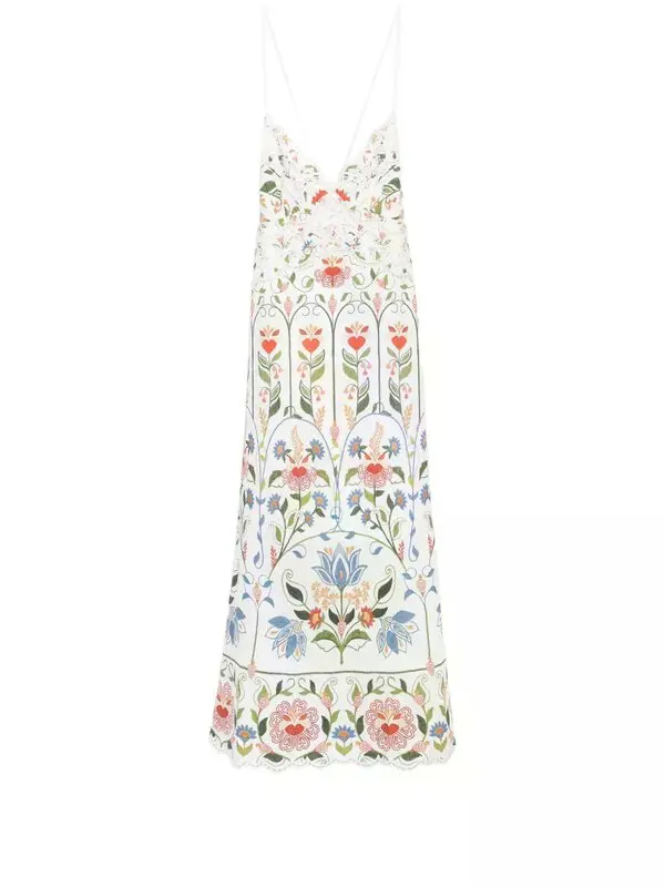 Farm Rio Embroidered Scallop-edge Midi Dress