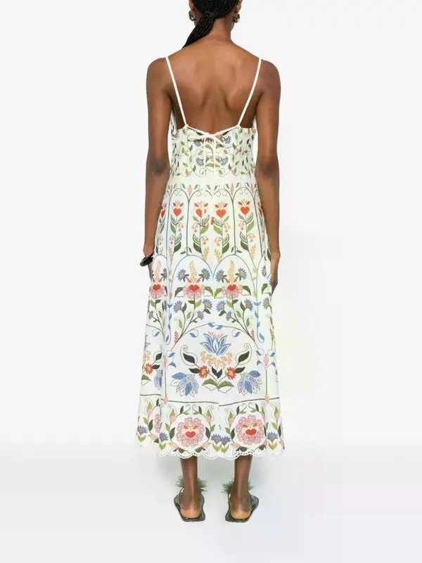 Farm Rio Embroidered Scallop-edge Midi Dress