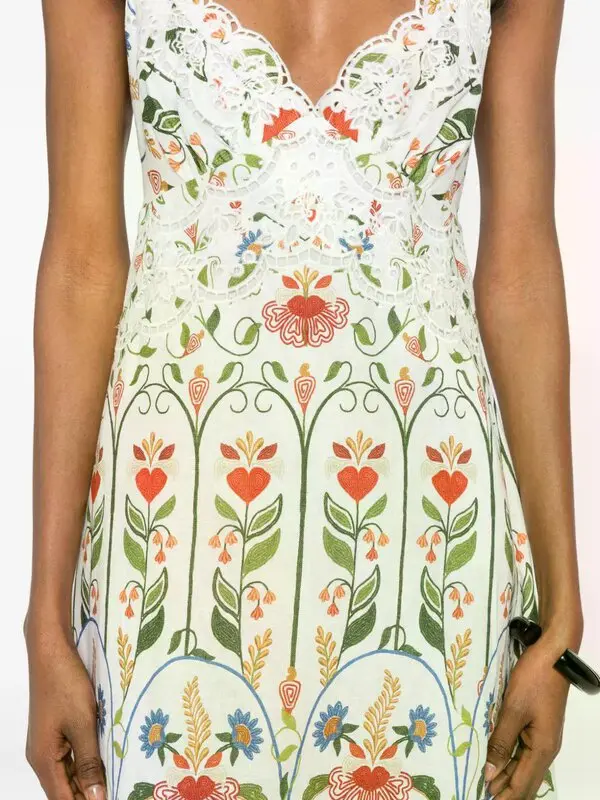 Farm Rio Embroidered Scallop-edge Midi Dress
