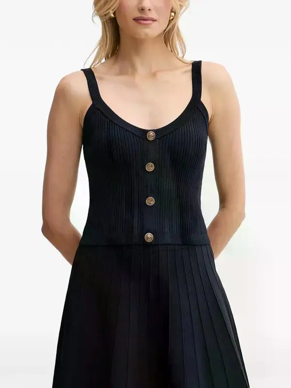Guess Emmie Ribbed-knit Button Top - Blue