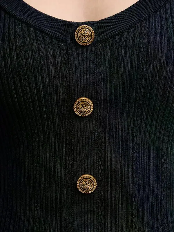 Guess Emmie Ribbed-knit Button Top - Blue
