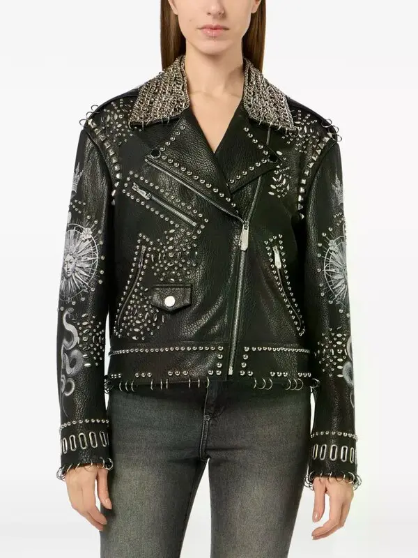 Philipp Plein Embellished Leather Biker Jacket