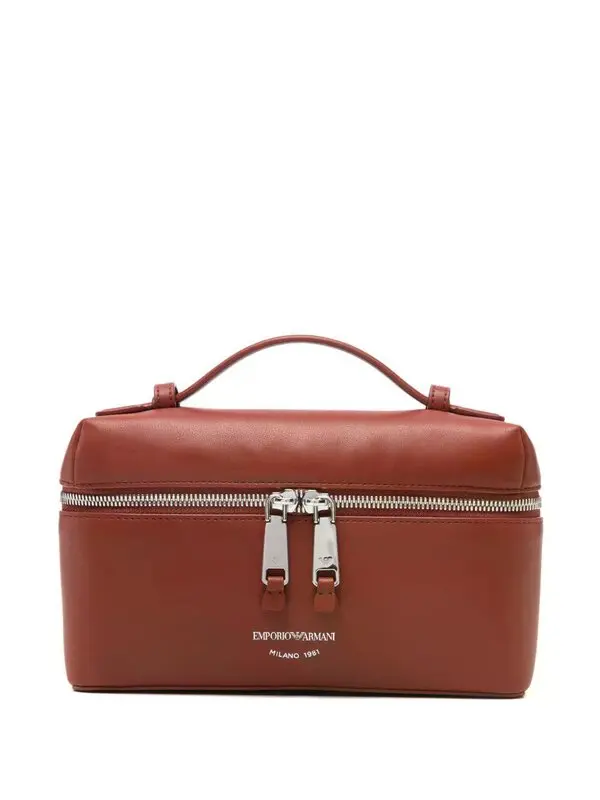 Emporio Armani Logo-print Leather Makeup Bag - Brown